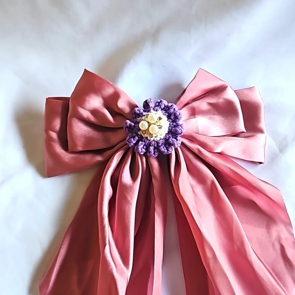 Hand Crafted | Accessories | Handmade Coquette Hair Bow Clip Crochet ...